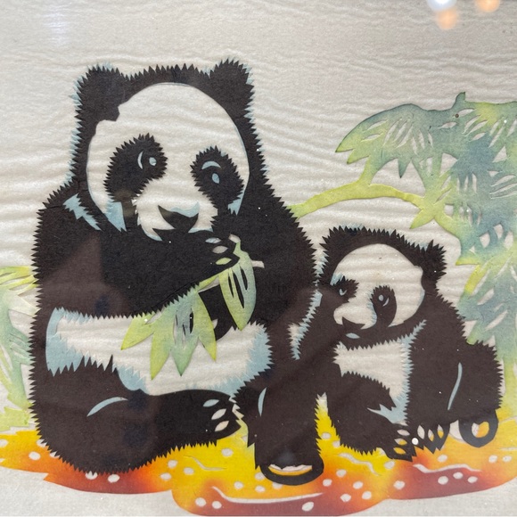 Art | Vintage Panda Framed Art Paper Cutting Jianzi Chinese Small ...